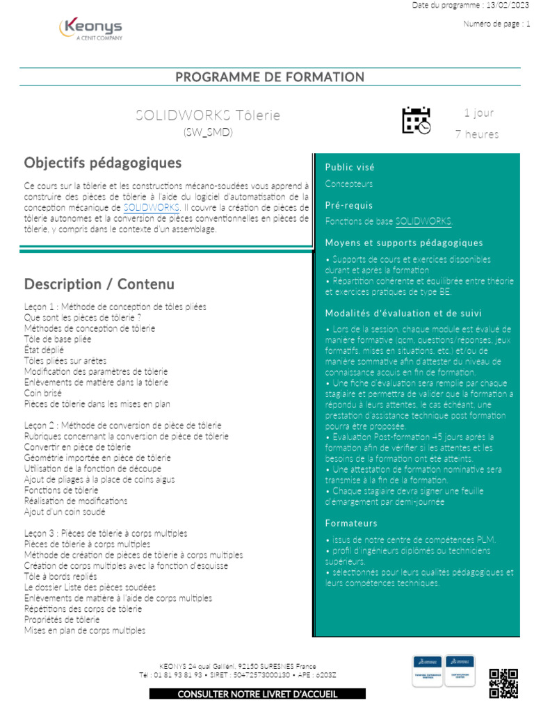 Formation SOLIDWORKS Tôlerie 1 Jour | PDF | Pédagogie