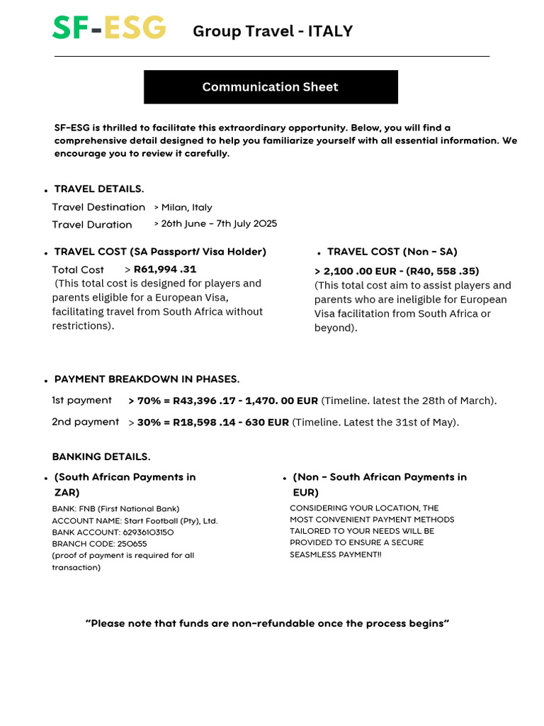 SF-ESG Italy Communication Sheet | PDF | Passport | Travel Visa