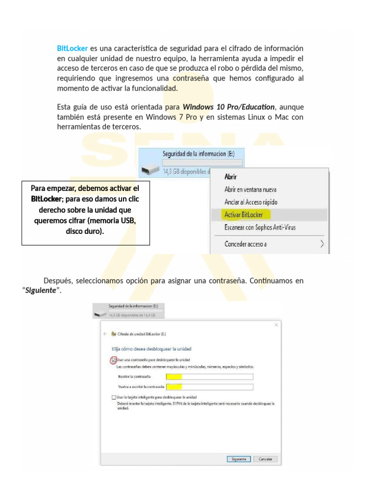 Guía para usar BitLocker en Windows 10 | PDF | Contraseña | Cifrado
