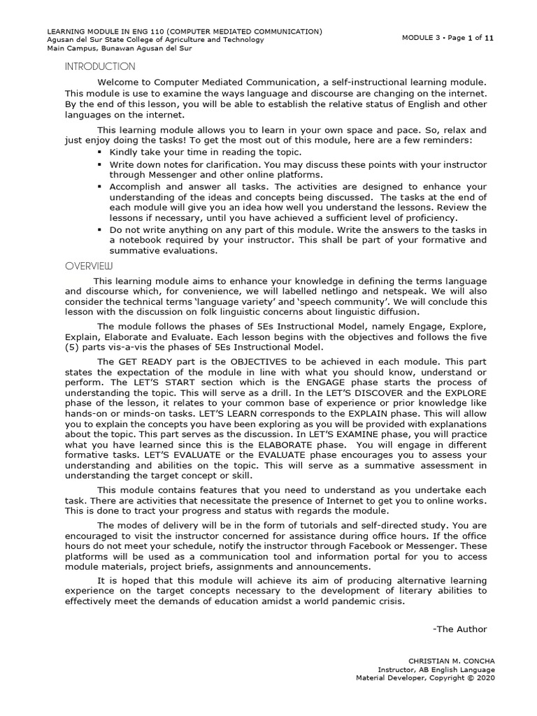 Module 3 in ENG 110 M3 | PDF | Grammar | Linguistics