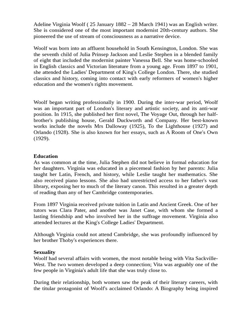 Adeline Virginia Woolf | PDF | Virginia Woolf | Mrs Dalloway