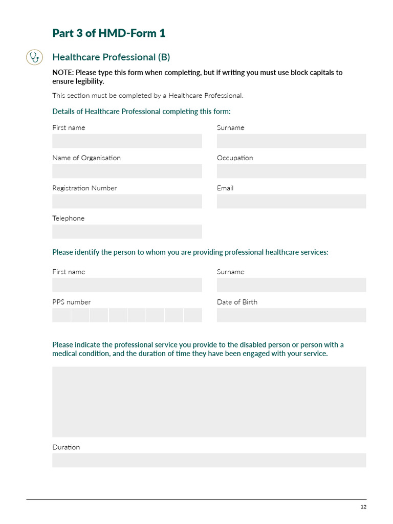 Healthcare Professional Service Form | PDF | Accessibility | Health Care