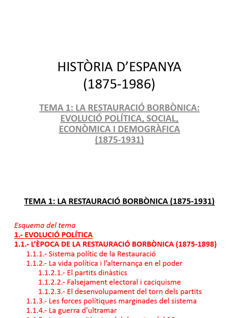 Unitat - 1 - Presentacio - Restauració Borbónica | PDF