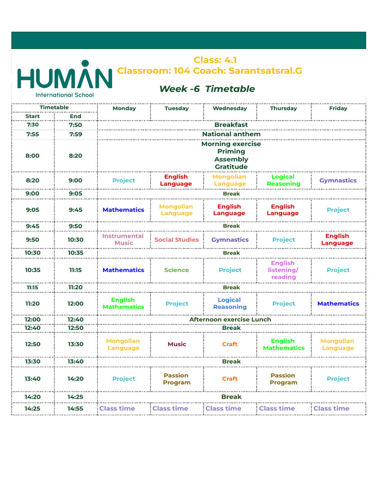 ES_ Timetable 2024-2025 - ШИНЭ!! Эцэг Эхчүүдэд Танилцуулах (4) | PDF