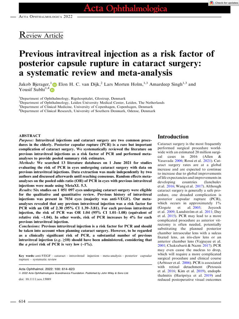 Acta Ophthalmologica - 2022 - Bjerager - Previous Intravitreal ...