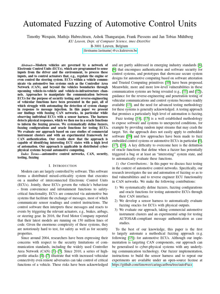 Automated Fuzzing of Automotive Control Units | PDF | Computing ...