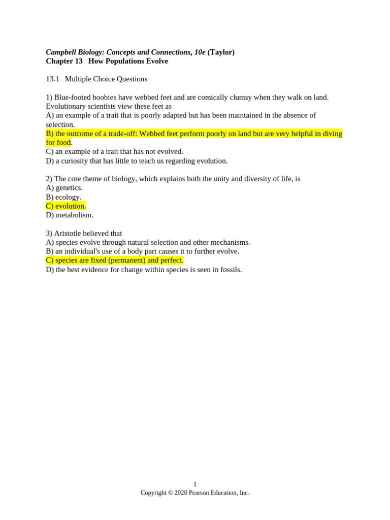 Vinay Evolution and Natural Selection QuizCampbell Biology | PDF ...