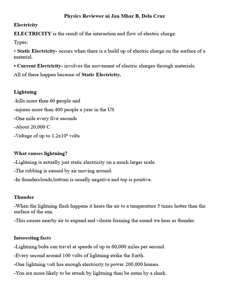 Physics | PDF | Electric Charge | Lightning