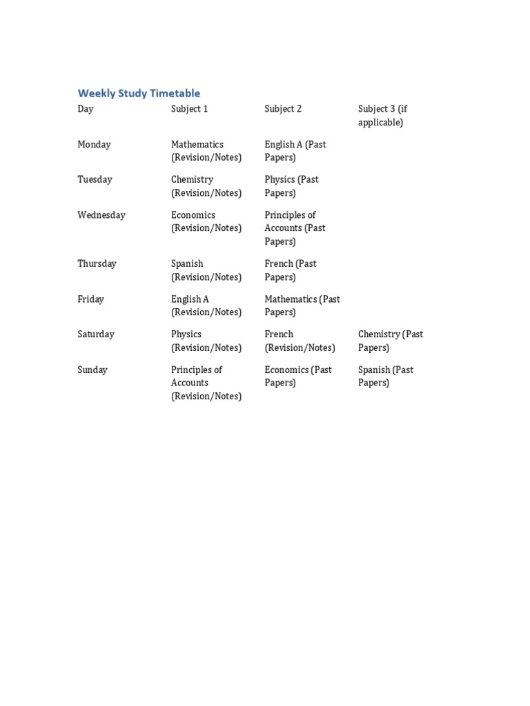 Weekly Study Timetable (1) 250305 142837 | PDF