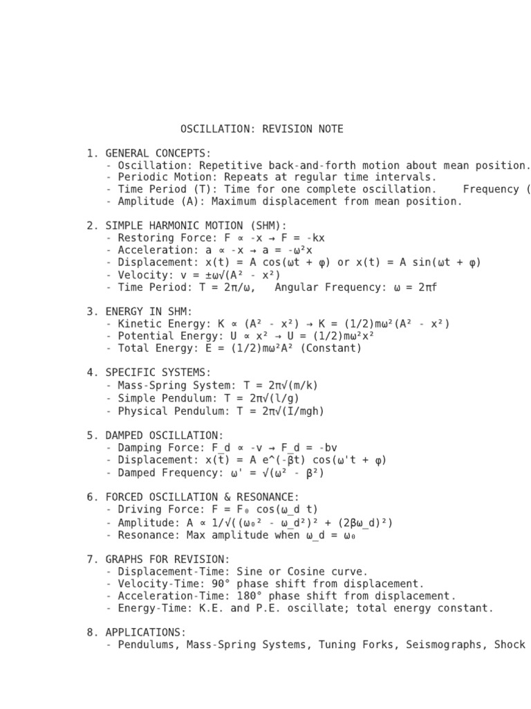 Oscillation Revision Note | PDF