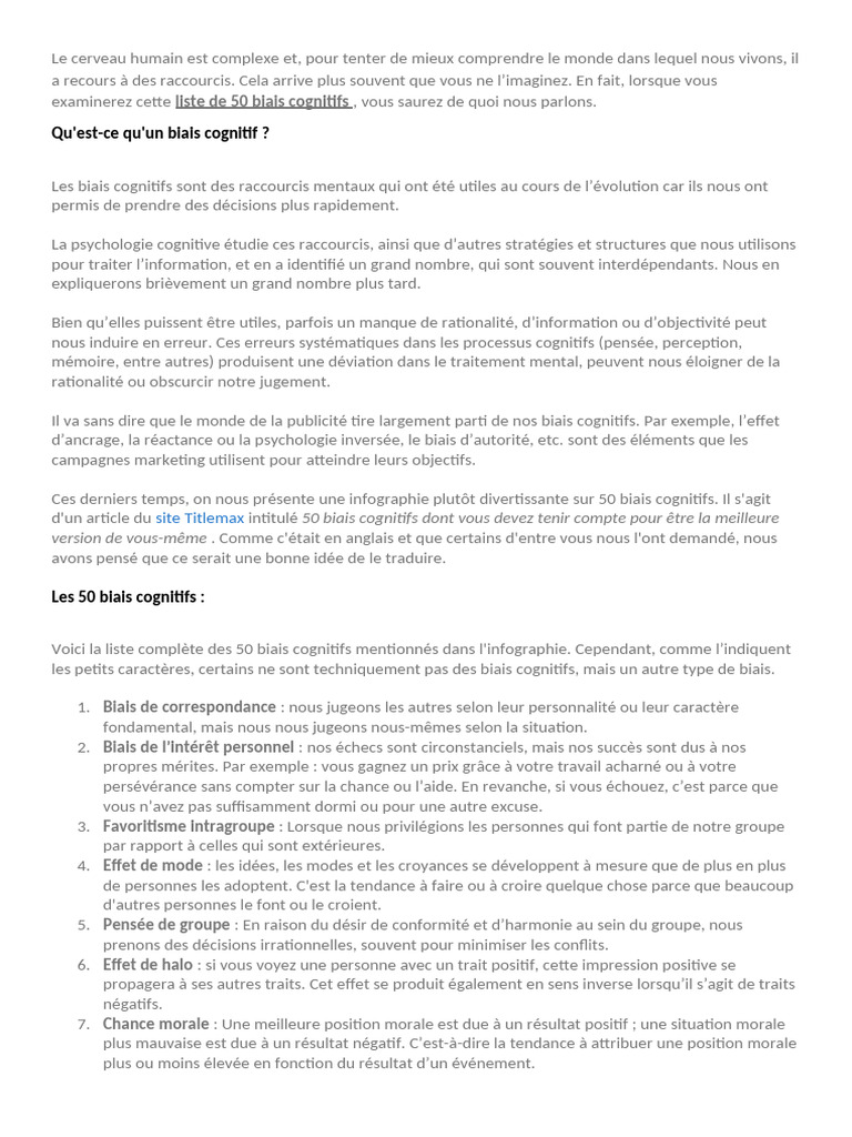 50 biais cognitifs à connaître | PDF | Psychologie | la perception