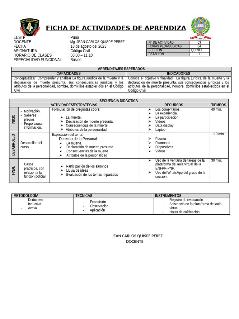 FICHA DE APRENDIZAJE N° 04 | PDF | Salón de clases | Enseñando