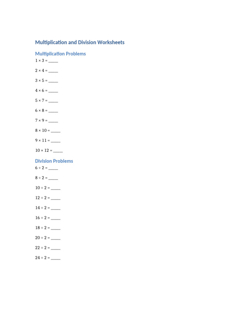 Multiplication Division Worksheets | PDF