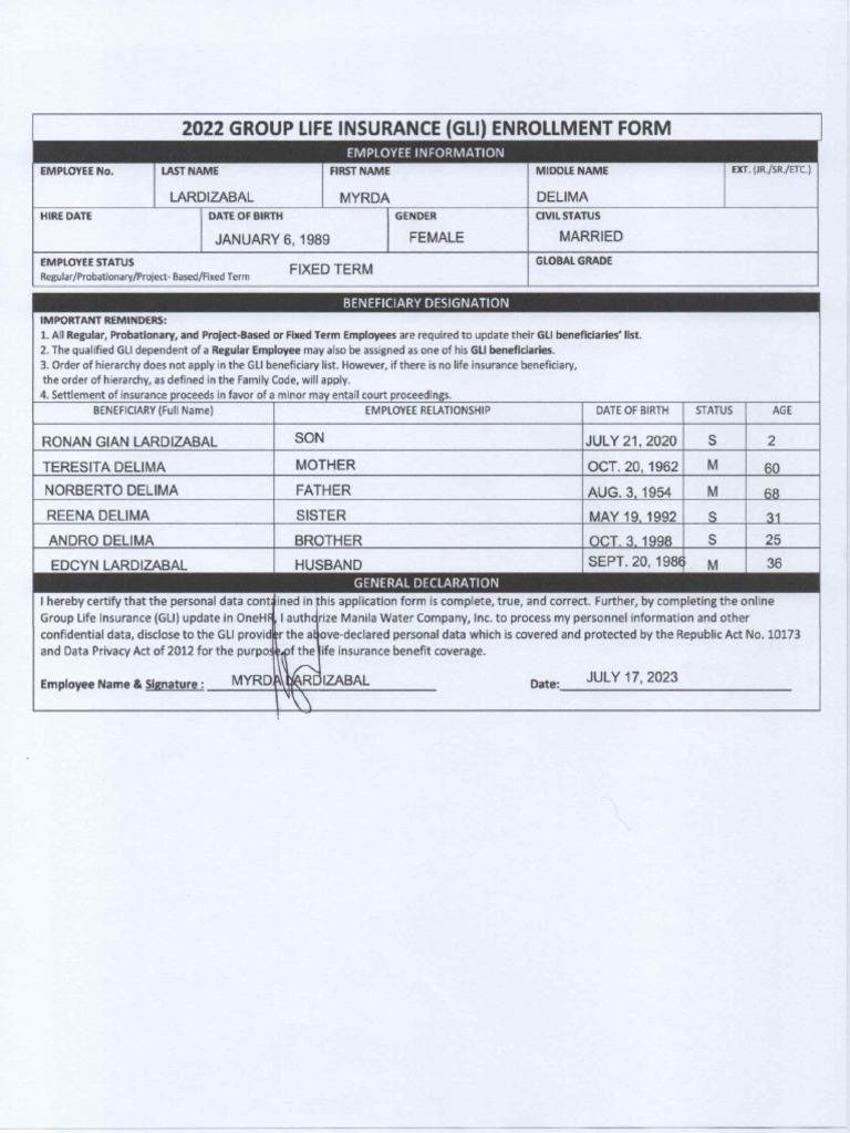 2022 Life Insurance Form | PDF
