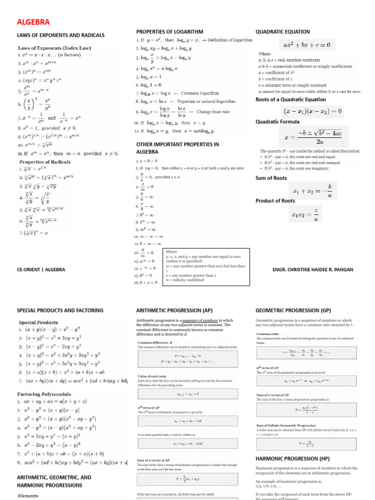 Ce-Orient - Algebra Handout | PDF | Algebra | Numbers