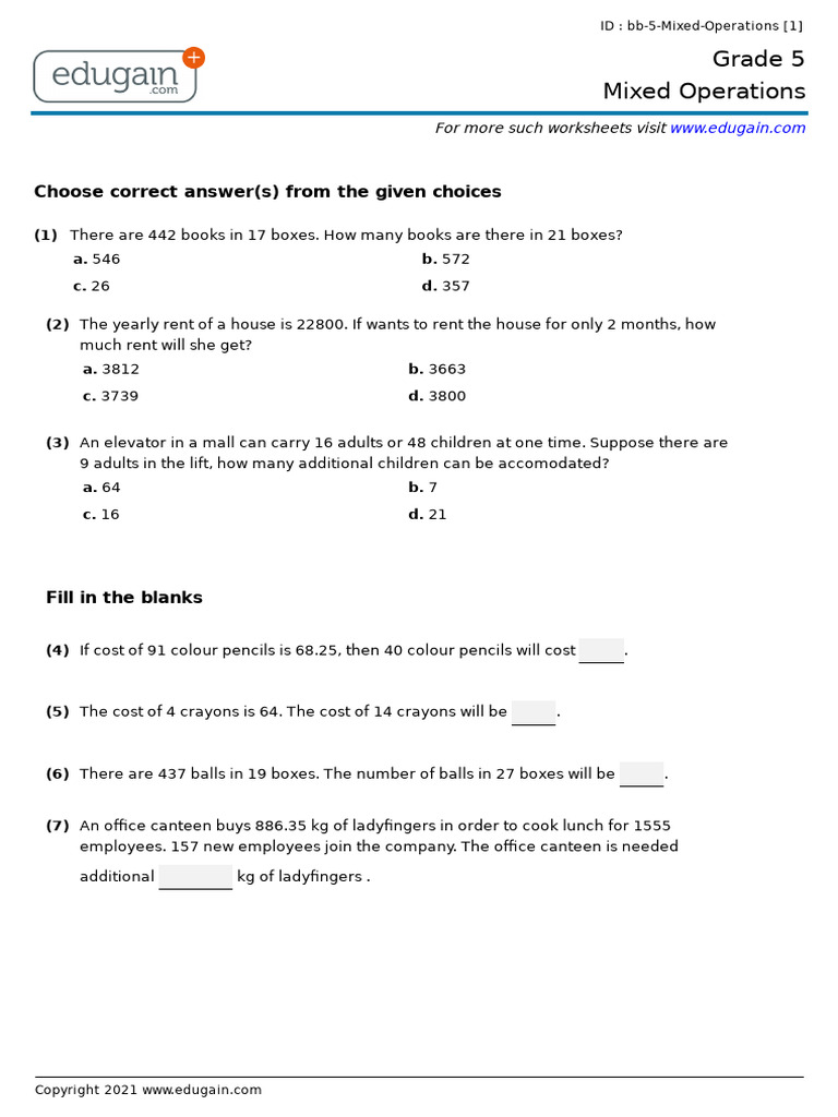 Grade 5 Mixed Operations BB | PDF | Textbook
