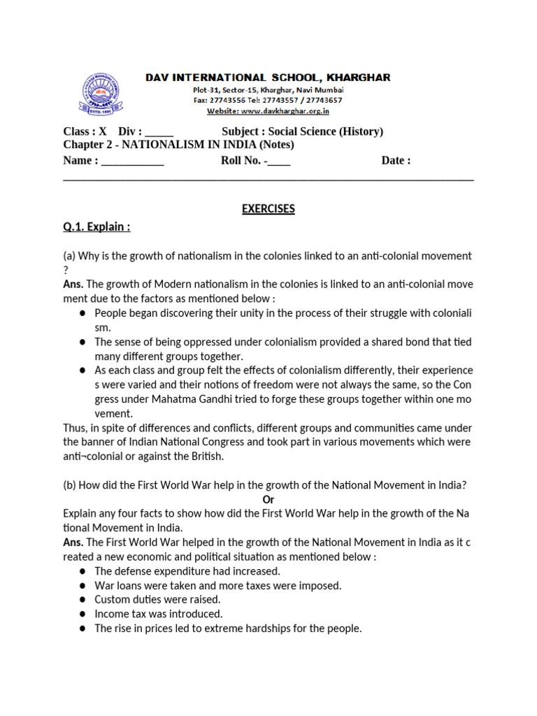 History Chapter 2 - Nationalism in India Notes (2022-23) | PDF ...