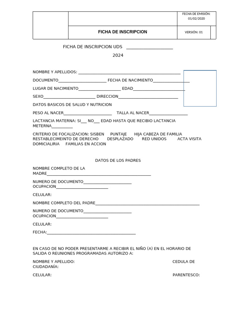 Ficha de Inscripcion HCB | PDF