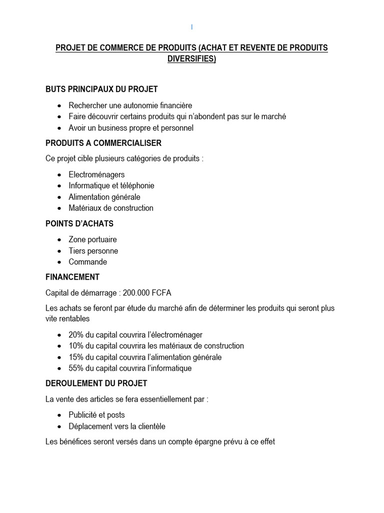 Projet de Commerce de Produits Alimentaires | PDF