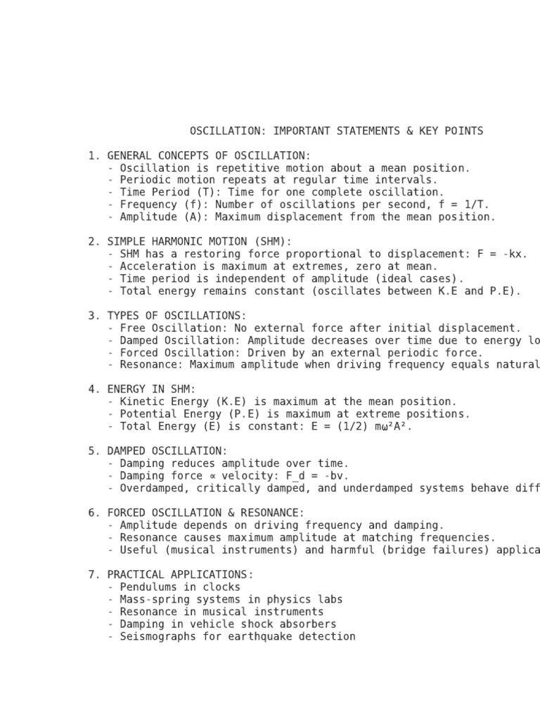 Oscillation Important Statements | PDF