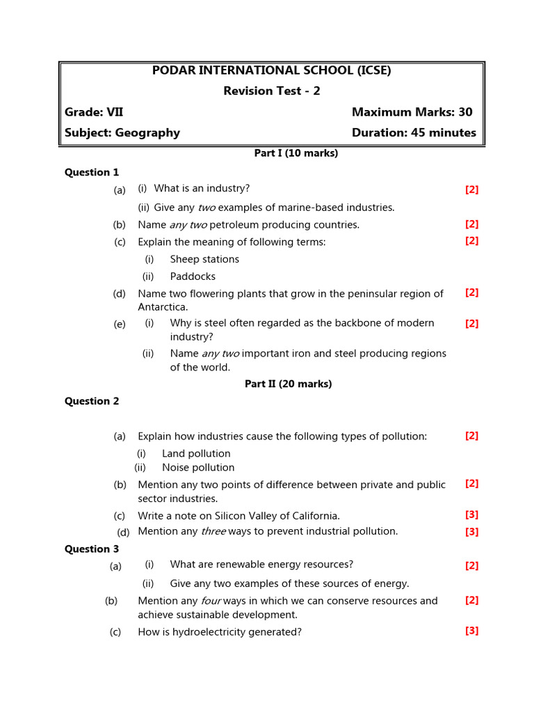 QP_ICSE_VII_Geog_RT_1 | PDF