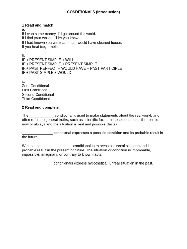 CONDITIONALS Introduction | PDF