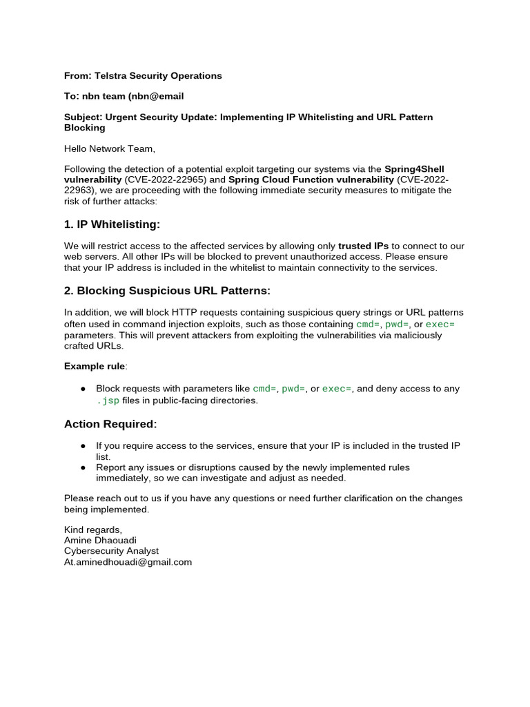 From - Telstra Security Operations | PDF