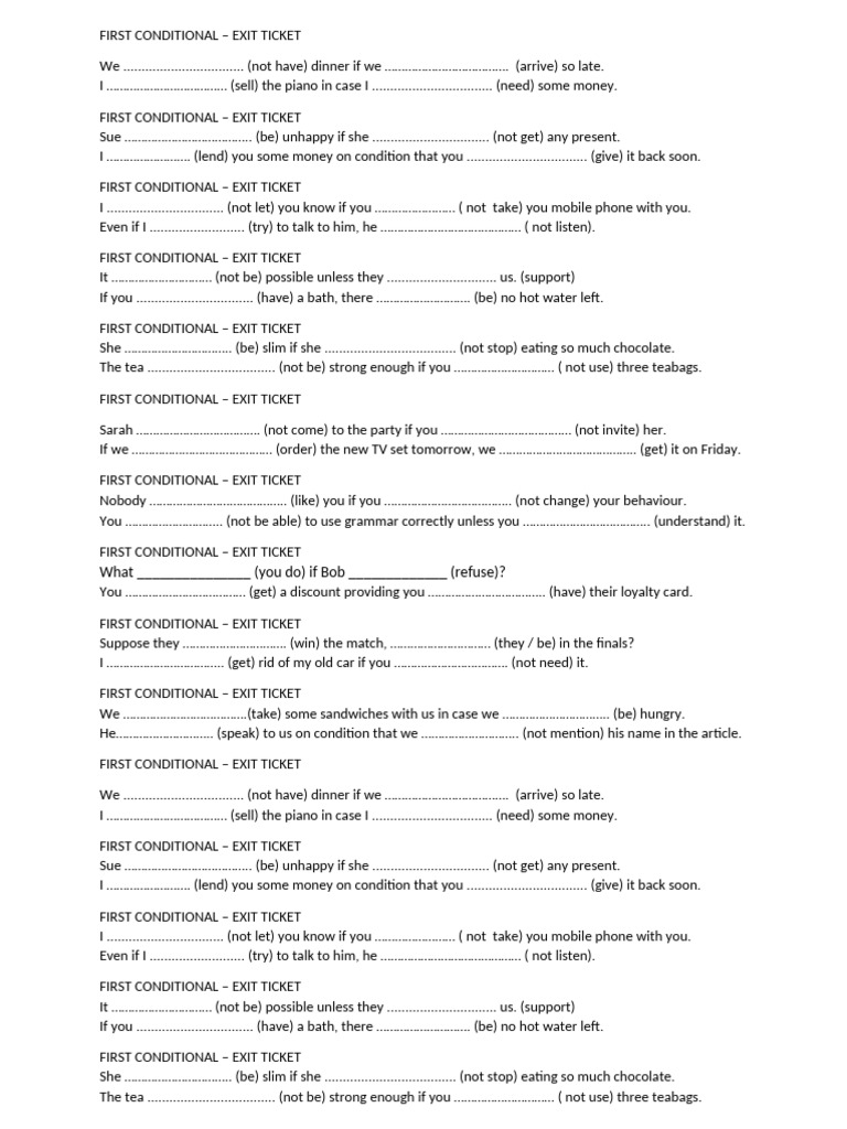 FIRST CONDITIONAL Exit Ticket | PDF