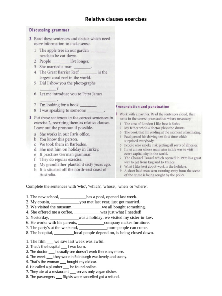 Relative Clauses Exercises | PDF