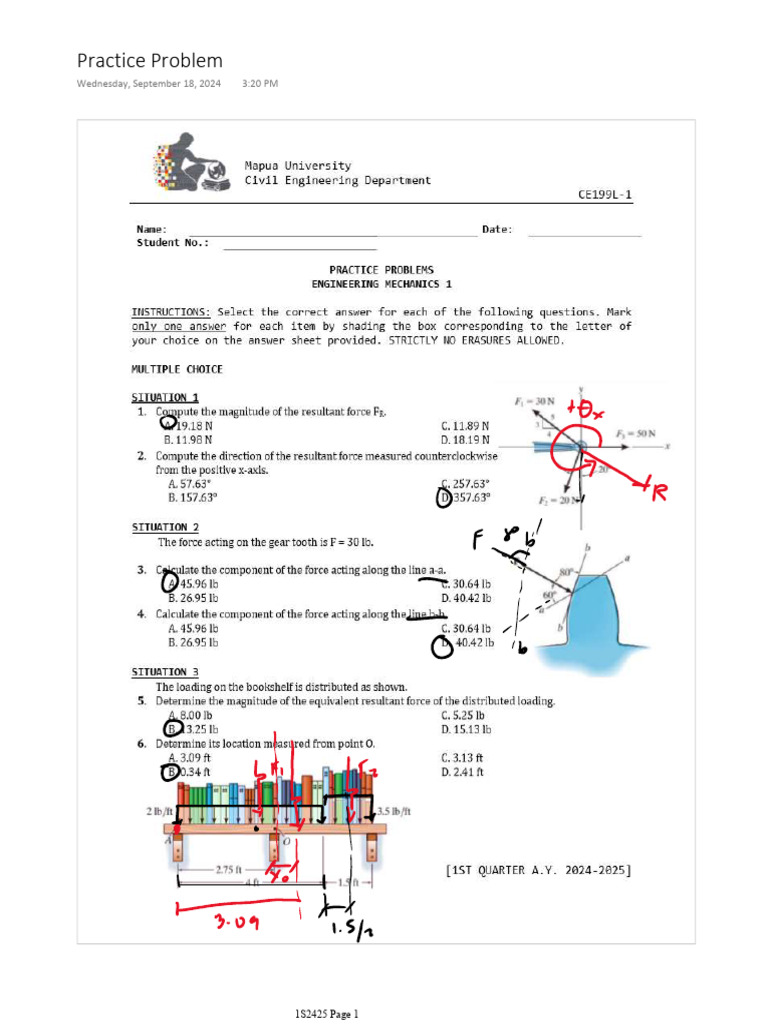 1S2425 C1 Practice - Eng' Mechanics 1 (Solution) | PDF