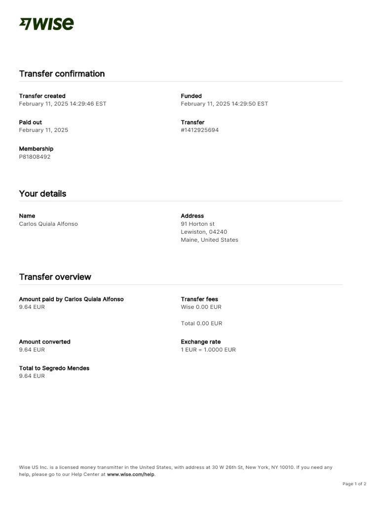 Transfer Confirmation for Carlos Alfonso | PDF | Money | Financial Services