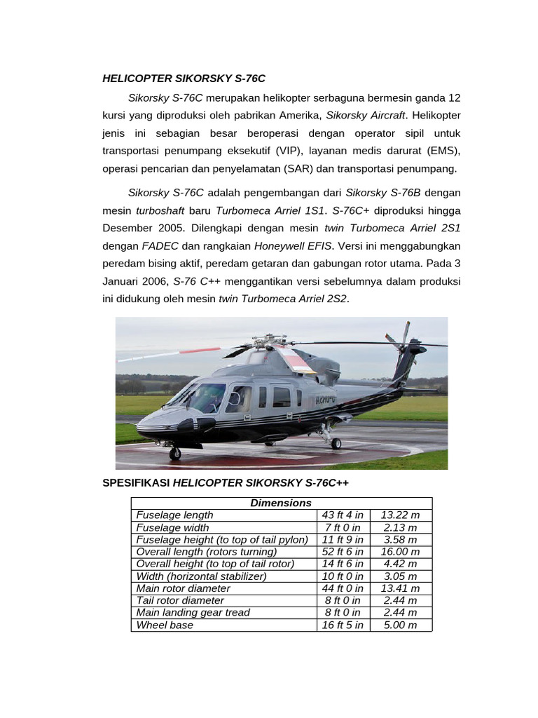 Spesifikasi Helikopter Sikorsky S-76C | PDF
