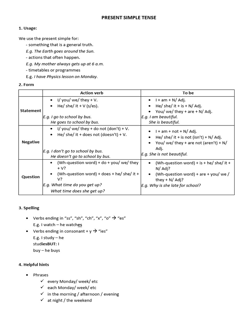G6. PRESENT SIMPLE TENSE | PDF | Verb | Semantic Units