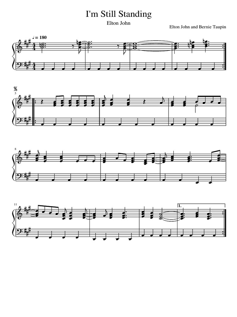 Elton John - Im Still Standing - Piano Sheet Music | PDF | Sound ...