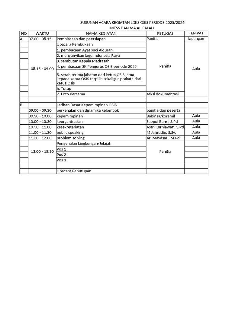 Susunan Acara LDK OSIS | PDF