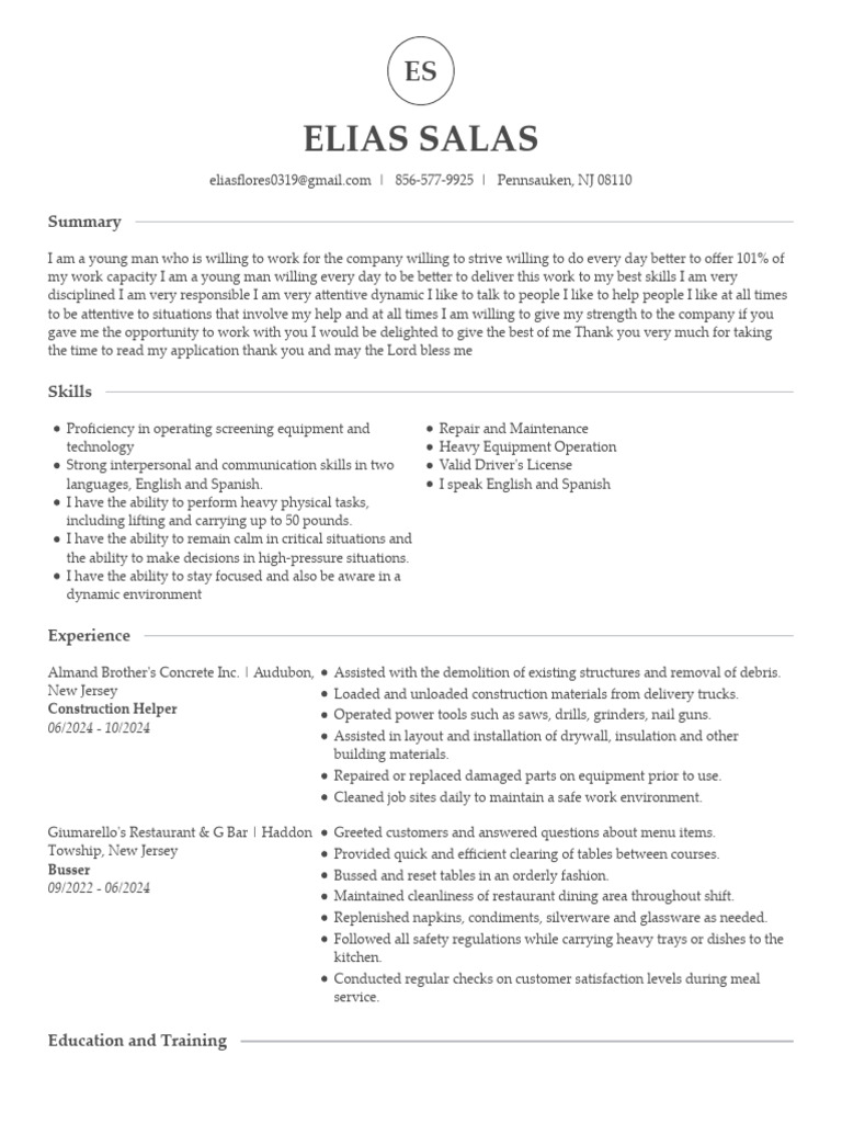Elias_Salas_Resume | PDF | Restaurants