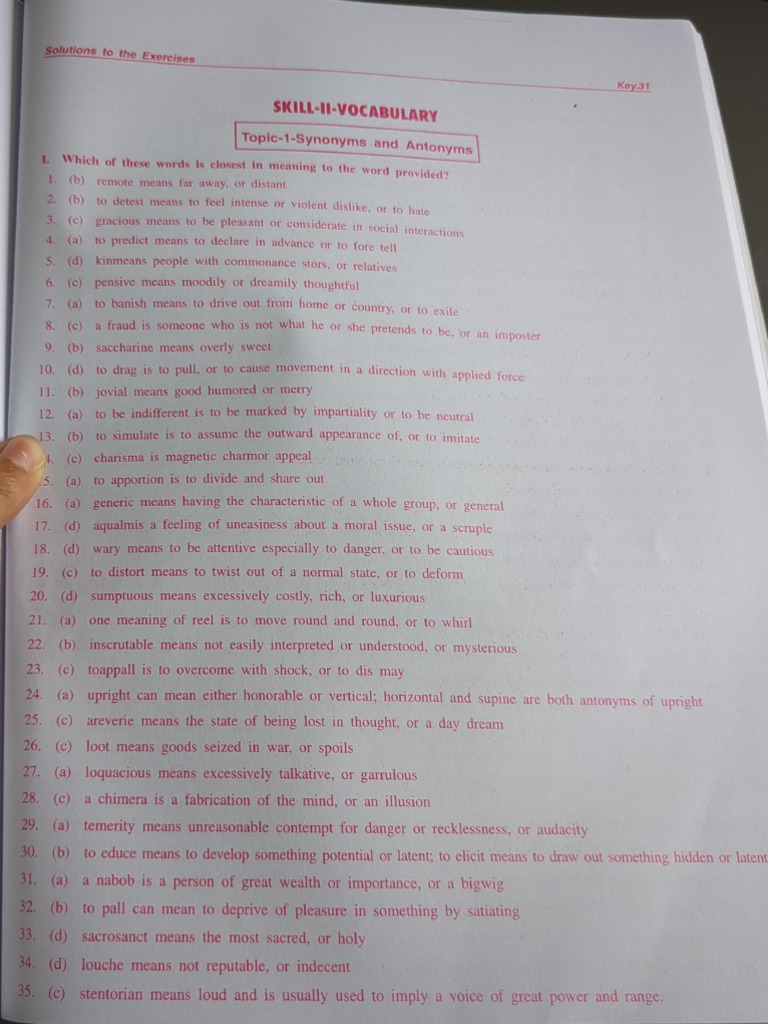 Vocabulary Answer Key | PDF