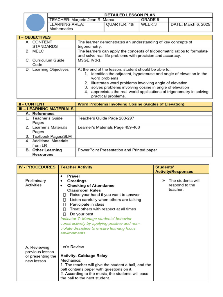 DLP-word Problems Involving Cosine 3 | PDF | Trigonometric Functions | Trigonometry