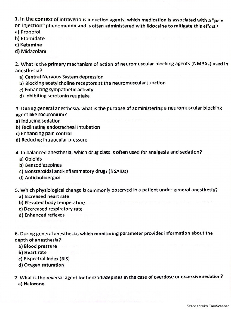 Anesthesia-Written Exam (Royal-Hospital) | PDF
