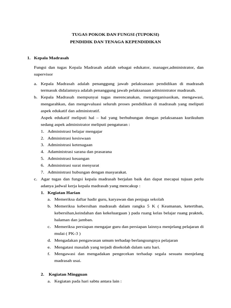 Tupoksi Kependidikan & Tenaga Kependidikan - Contoh | PDF