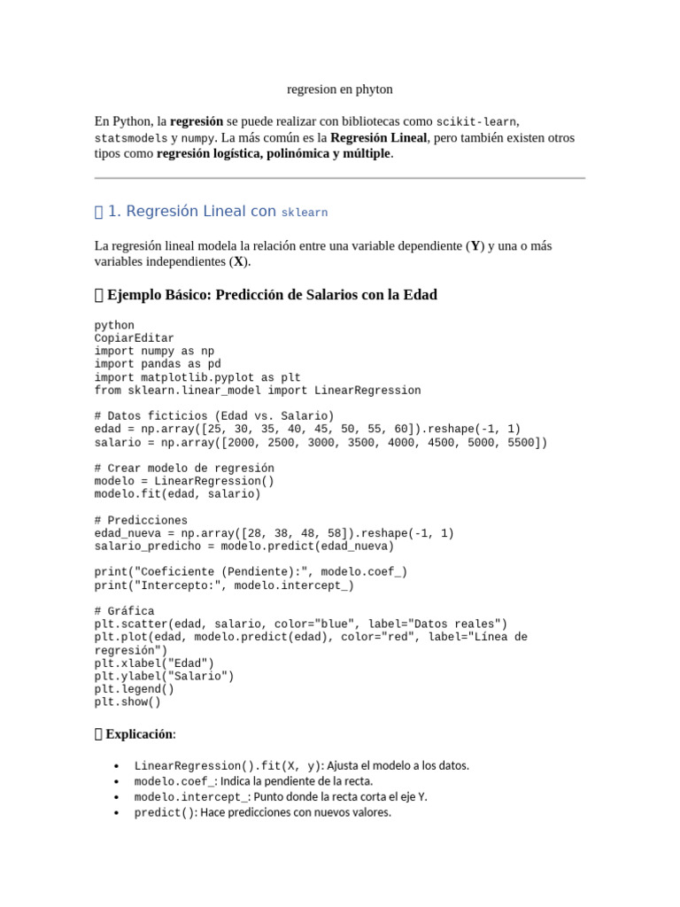 Regresion en Phyton | PDF | Análisis de regresión | Regresión lineal