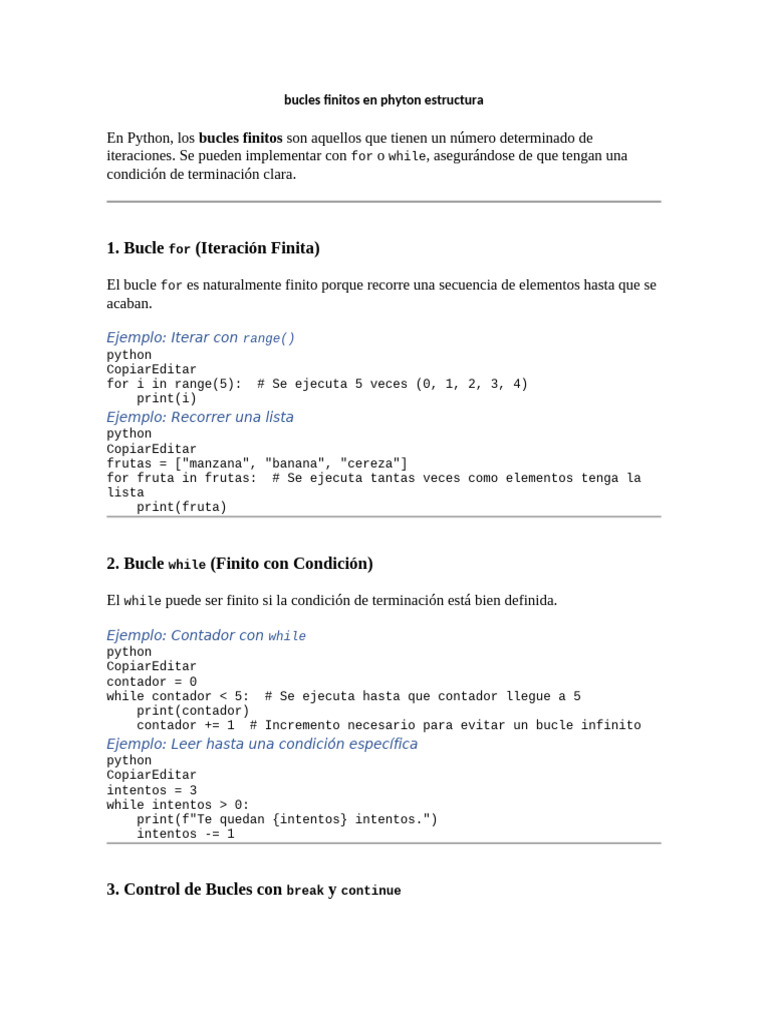 Bucles Finitos en Phyton Estructura | PDF