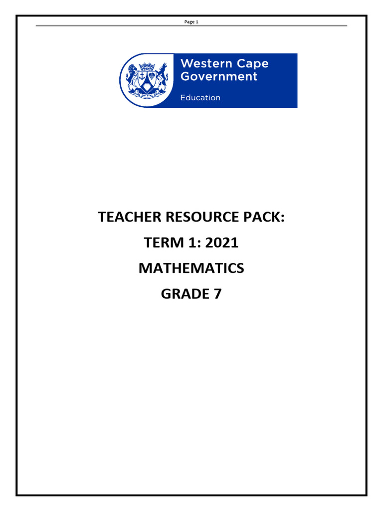 Grade 7 Term 1 Math Resource Pack | PDF | Multiplication | Percentage
