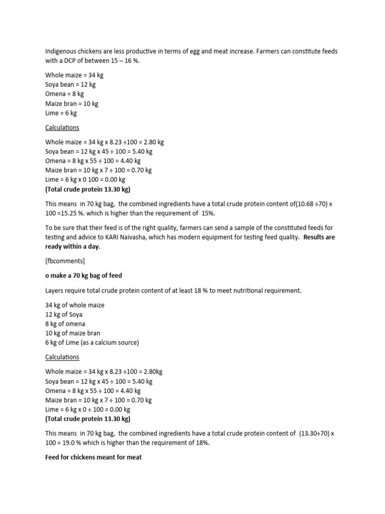 Kienyeji Chicken Feed Formulation Guide | PDF | Soybean | Agriculture
