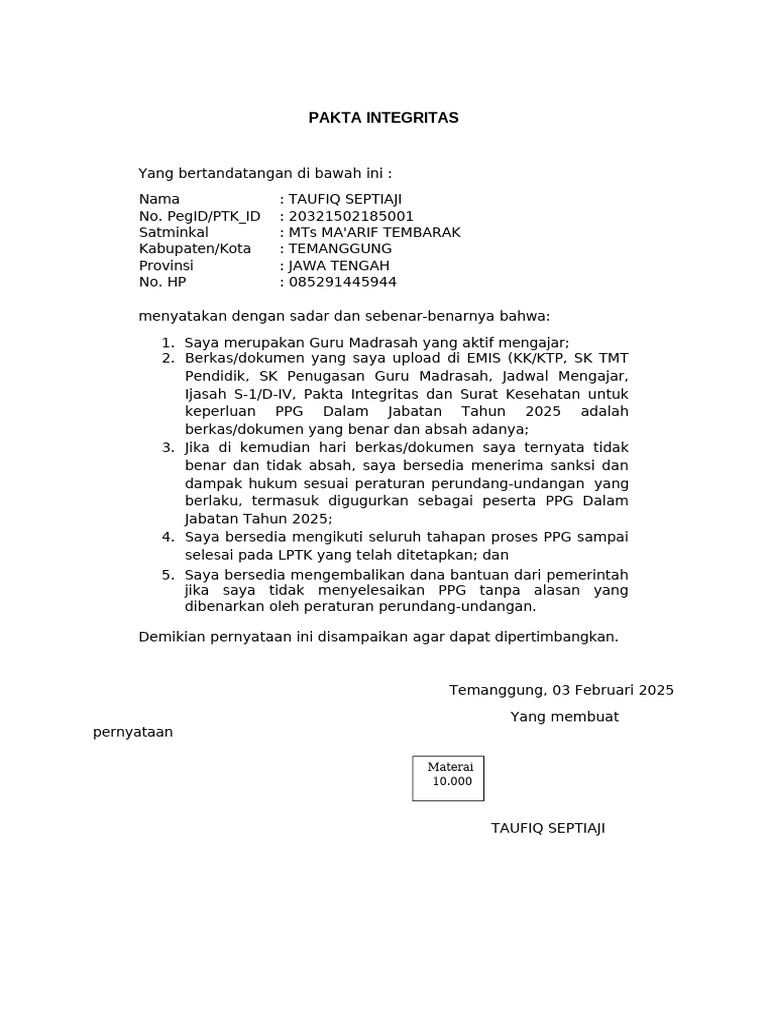 FILE PAKTA INTEGRITAS PPG | PDF