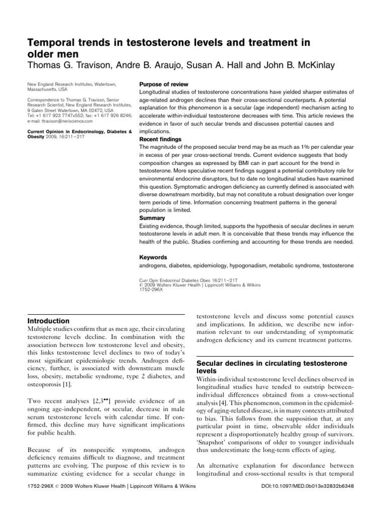 Temporal Trends in Testosterone Levels and Treatment in Older Men | PDF ...