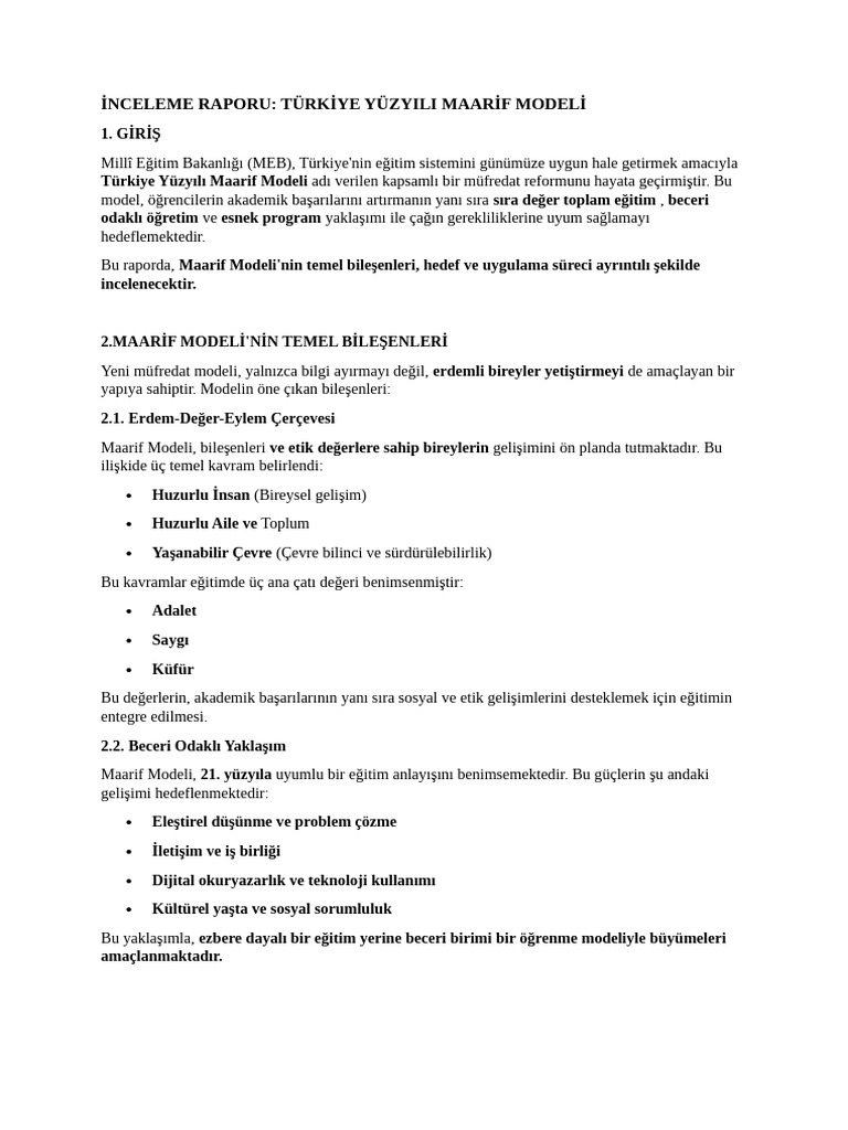 Maarif Modeli Inceleme Raporu | PDF