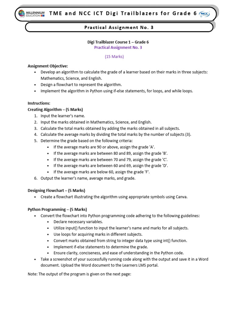 Practical Assignment No 3 - ICT-Digi Trailblazers Course 1 - Grade 6 | PDF | Algorithms ...