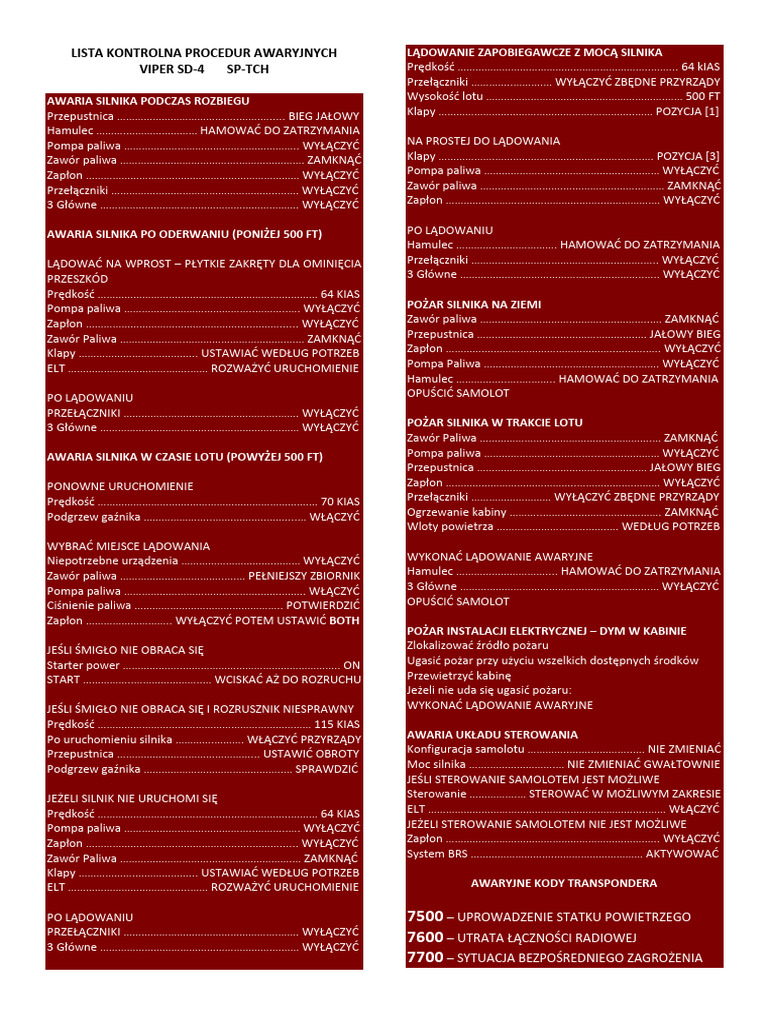 VIPER SD-4 EMERGENCY CHECK LIST - Ver2 | PDF