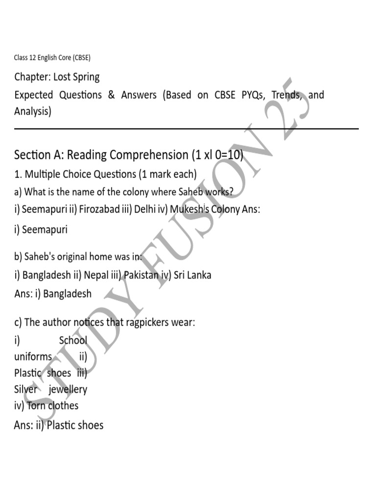 CBSE Class 12 Lost Spring Q&A Guide | PDF